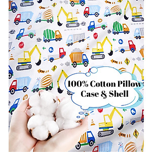 Baby Toddler Pillow Cases Trcuk Pattern - Child Pillowcase Fit Kids & Travel Pillows 13 x 18, 14 x19 - Soft Cotton Pillows Cover Set of 2, Envelope Pocket, Durable Well Stitched, Boy Girl Crib Bedding