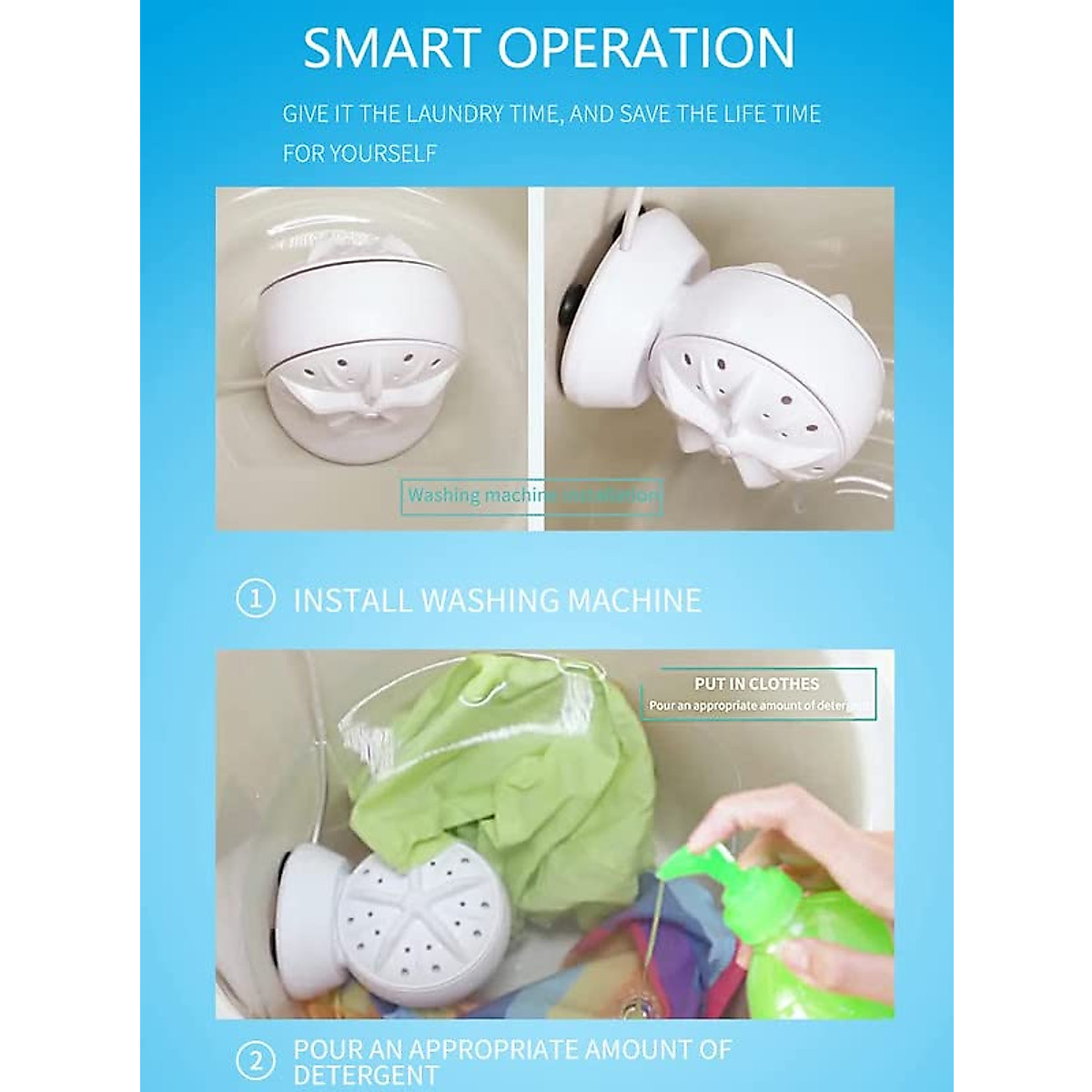 Ultrasonic Washing Machine, Double Power Version, 2023 Upgraded Portable Twin Turbo Washer, Portable Washing Machine with USB and Speed Control for Travel Business Trip or College, White - AB