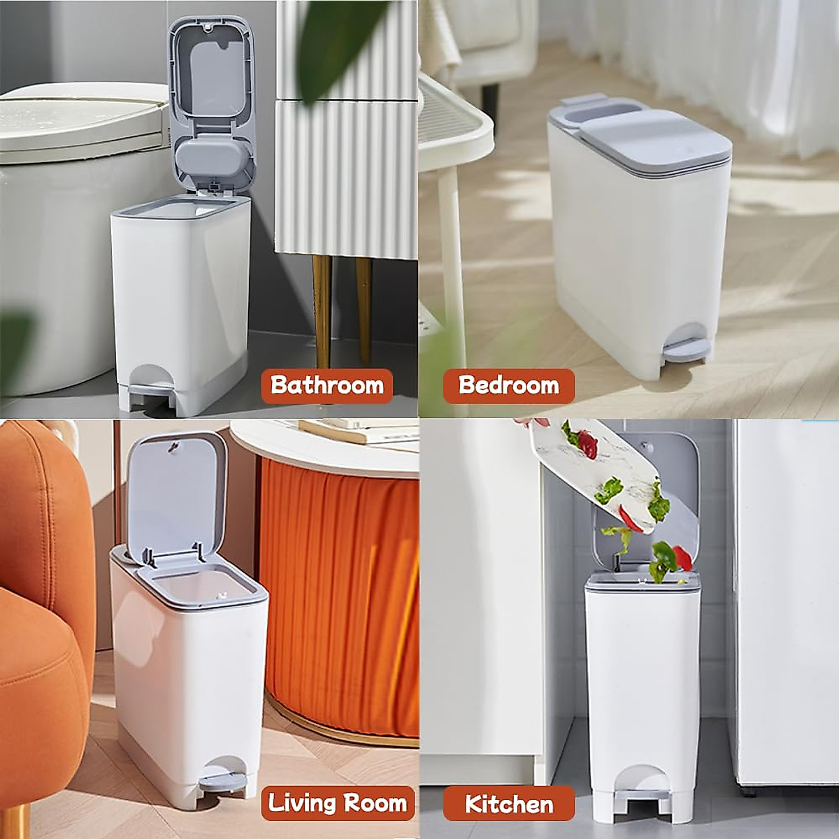 WanWanKa Trash Can with Lid, 2.6 Gallon Commercial Trash Can, Plastic Waste Bin with Press top Lid, Pedal Trash can,White Garbage Can Suitable for Kitchen, Bathroom, Bedroom, Living Room, Office(ASEN)