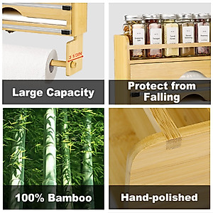 Foil and Plastic Wrap Organizer, Bamboo Aluminum Foil Dispenser with Paper Towel Holder, Compatible with Foil, Wax Paper, Kitchen Paper Towel and Spice Jars