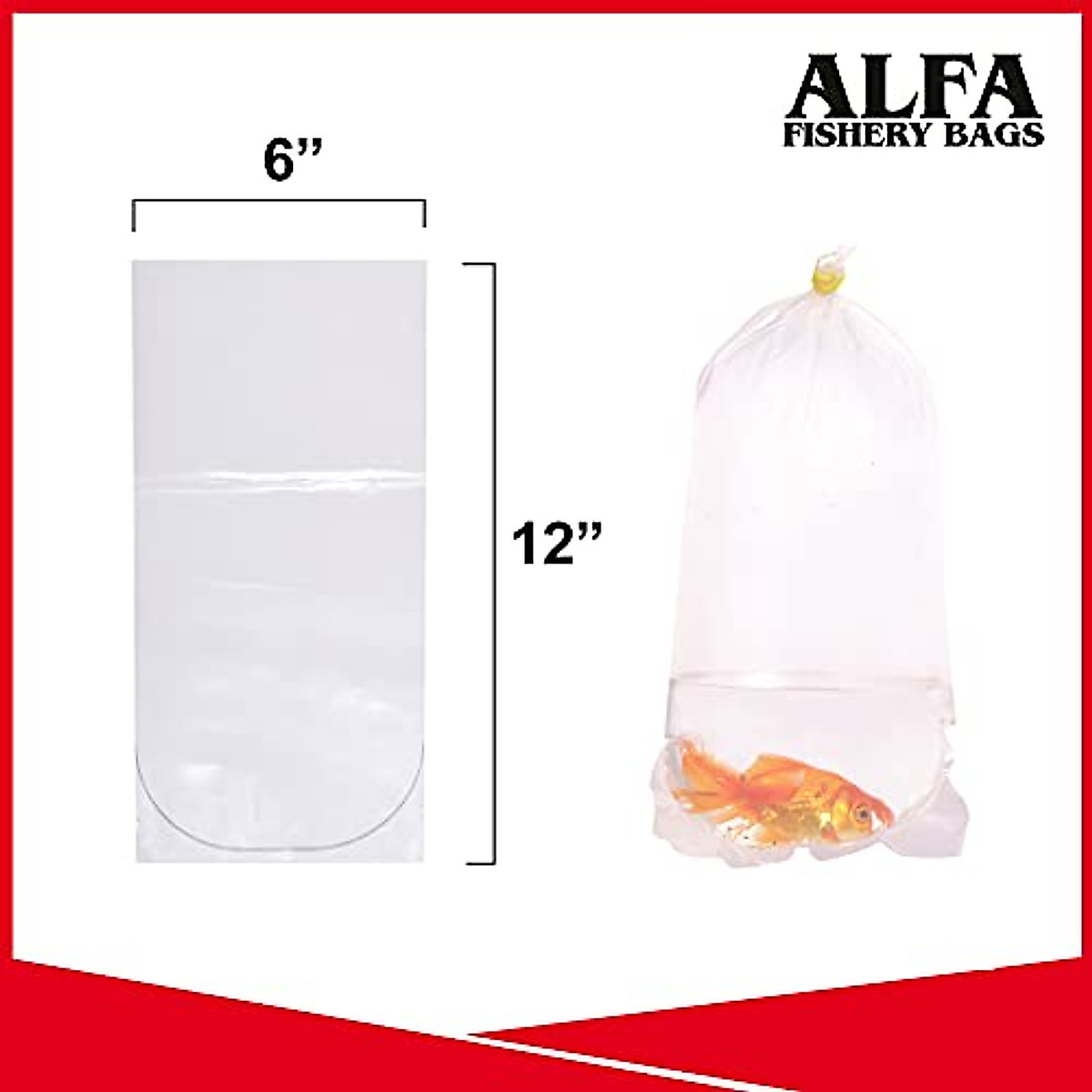 ALFA Fishery Bags Round Corners Bottom Leak Proof Clear Plastic Fish Bags Size 6 Inches for Marine and Tropical Fish Transport 2 mil. (6" x 12" / 100 Pack)