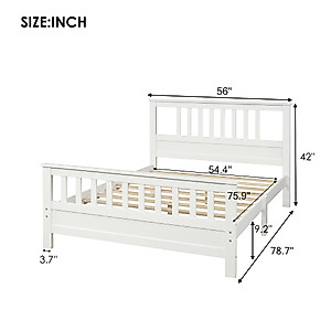 Harper & Bright Designs White Full Size Platform Bed Frame with Headboard and Footboard, Wooden Full Bed Frame with Sturdy Slat Support, Full Size Bed Frame for Bedroom, No Box Spring Needed (White)