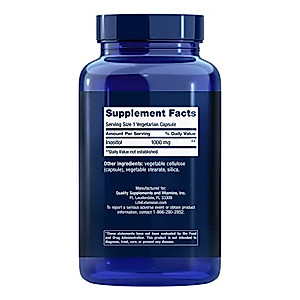 Life Extension Inositol Caps 1000 mg - Myo-inositol Supplement - Gluten-Free, Non-GMO, Vegetarian - 360 Capsules
