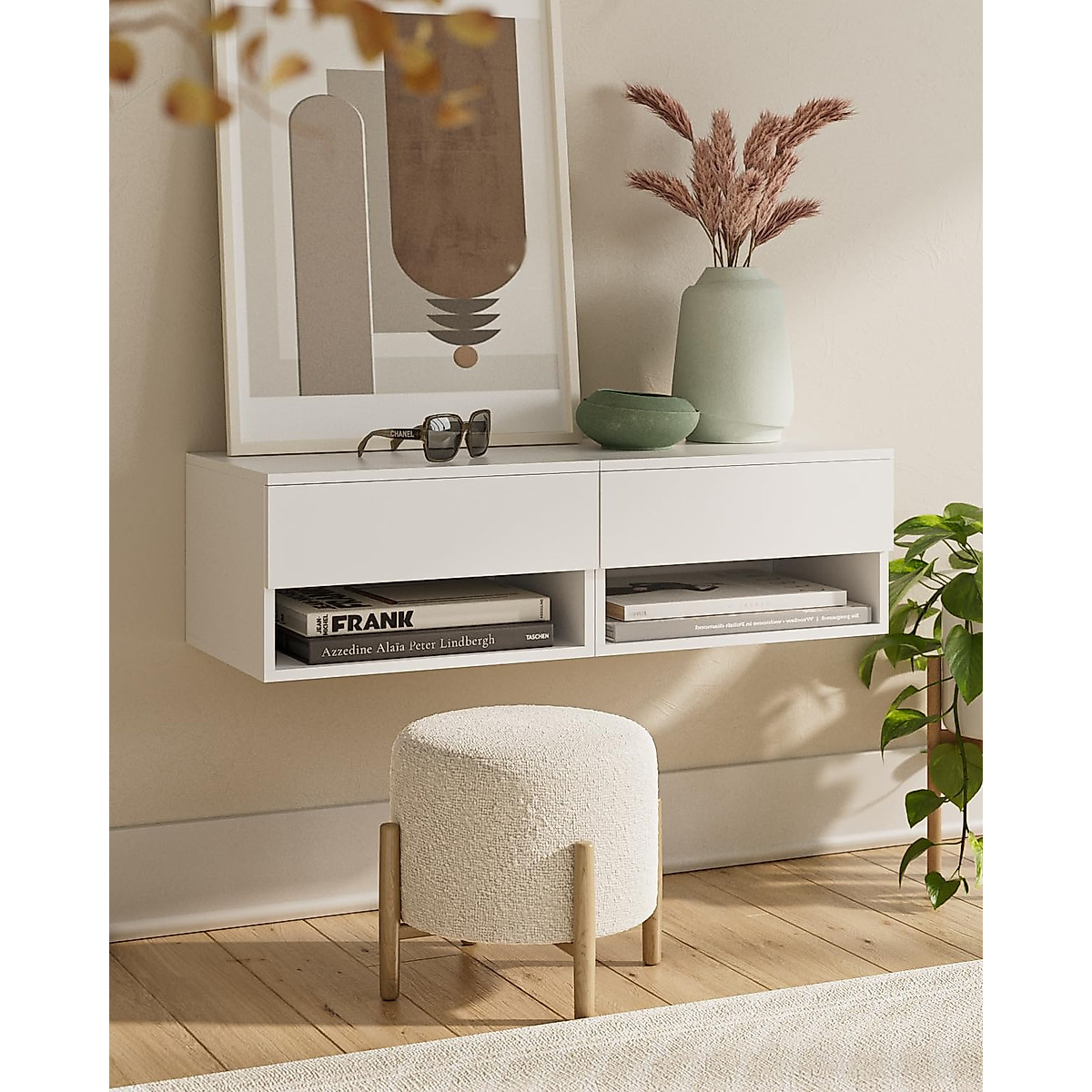 Aobafuir Floating Nightstand, Small Modern Floating Nightstand with Drawer, Floating Shelves for Bedroom, Bathroom (White)