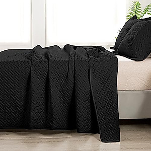 HYLEORY Quilt Set Full Queen Size - Soft Lightweight Quilts Summer Quilted Bedspreads - Reversible Coverlet Bedding Set for All Season 3 Piece (1 Quilt, 2 Pillow Shams) - Black
