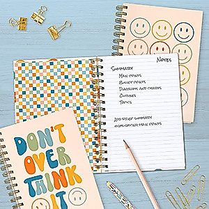 Cute Notebooks for School 4 Pack, A5 5.8 x 8.3 inch Happy Face Hardcover Notebooks for Work, Retro Aesthetic Notebooks College Ruled, Cute Spiral Journal for Women, Back to School Notebook for Kids