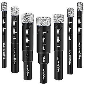 Mgtgbao 7pc Black Dry Diamond Drill Bits Set for Granite Ceramic Marble Tile Stone Glass Hard Materials (not for Wood), Round Shank with 3/16,1/4, 5/16, 3/8, 1/2, 9/16 inch with Storage Case