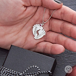 MYKA - Personalized Engraved Baby Feet Pendant Necklace - CZ or Diamond Stone Option - Custom Jewelry for Her, Women, Mom - Dainty Gift for Birthday, Christmas, Mother's Day