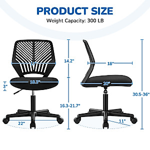 Topeakmart Armless Office Chair, Small Desk Chair Adjustable Swivel Mesh Computer Study Chair, Mid Back Home Office Chair for Small Spaces, Black