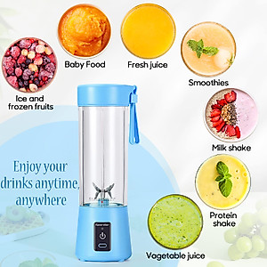Spardar Portable Blender for Shakes and Smoothies, 4000mAh Personal Blender with 6 Blades, USB Rechargeable Blender Bottles Electric, Mini Blender Cup Portable Juicer for Home Sports Outdoors (Blue)