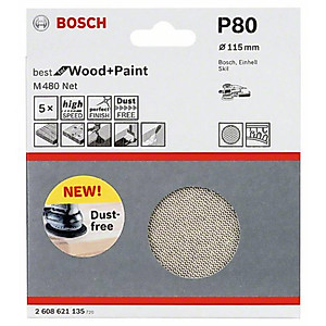 Bosch Professional 5 Pieces Sanding sheet M480 Best for Wood and Paint (wood and paint, Ø 115 mm, grit P80, accessories orbital sander)