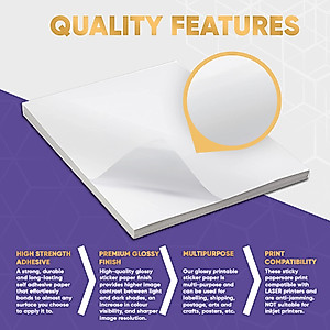 Avarrix Australia A4 Sticker Paper, Paper-Based Glossy White, 50 Sheets, Self Adhesive Premium Glossy Sticker Paper for Laser Printer Only, 80gsm Thickness Printable Label Sheets