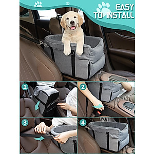 Prpeko Portable Dog & Cat Booster Seat - Center Console Car Armrest Seat for Puppy Under 13 lbs, Interactive Grey