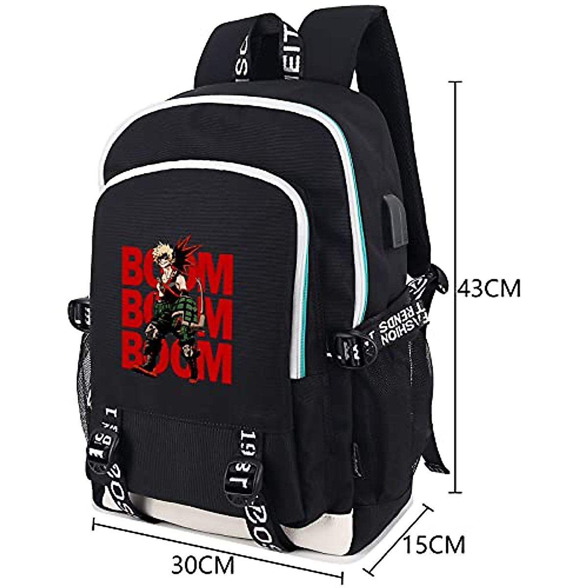 Roffatide Anime My Hero Academia Bakugo Boom Boom Boom Laptop Backpack with USB Charging Port & Headphone Port