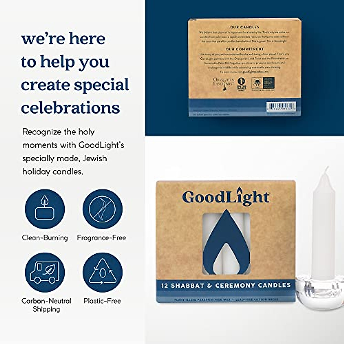 Paraffin-Free Shabbat and Sabbath Ceremony Candles, Made from Vegan Palm Wax, Jewish Shabbat Candles, 3-Hour Burn Time (12 Unscented Shabbos Candles, White)