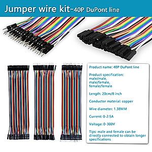 Minidodoca Breadboard Jumper Wires Kit 4pcs 400&830 Point Solderless Breadboards with Power Supply Module,140pcs 0.08"- 4.92" U-Shape,65pcs 4.7"-9.4",120pcs Length 8" M/M F/M F/F Dupont Jumper Wire