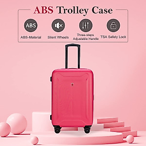 Widfre Luggage Sets 3 Pieces Carry on Suitcase Hardshell Lightweight Travel with Double Spinner Wheels Locks TSA Approved (Hot Pink)