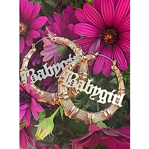 Old English Font Word 9cm elegant Large Bamboo Earrings Hip-Pop Style Fashion Party Accessory