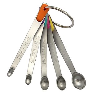BERYLER Measuring Spoons Set of 5, Tiny Stainless Steel Measuring Spoons with Silicone Handle, Small Measuring Spoon 1/64, 1/32, 1/16, 1/8, 1/4 tsp, Teaspoon for Dry or Liquid Ingredients