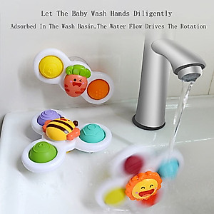 3PCS Suction Cup Spinner Bath Toy for 1 2 Year Old Baby Toys Spinning Top Baby Toys Sensory Toys for Toddlers 1-3 (Classic)