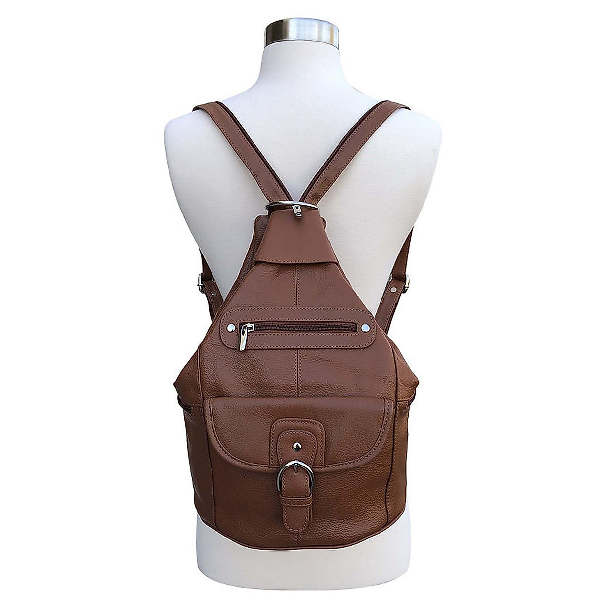 SILVERFEVER Women's Medium Backpacks Genuine Leather Backpack Purse Sling Organizer (Cffee Brown)