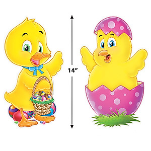 Beistle Happy Easter Bunny and Chicks Cut Outs 4 Piece Spring Time Decorations, 14", Multicolored
