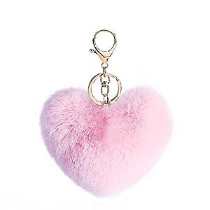 HSYHERE Lady Girl Cute Peach Heart Fur Ball Keychain Creative Love Pendant Car Keychain Backpack Peach Heart Pendant Pendant Metal Key Ring-Pink