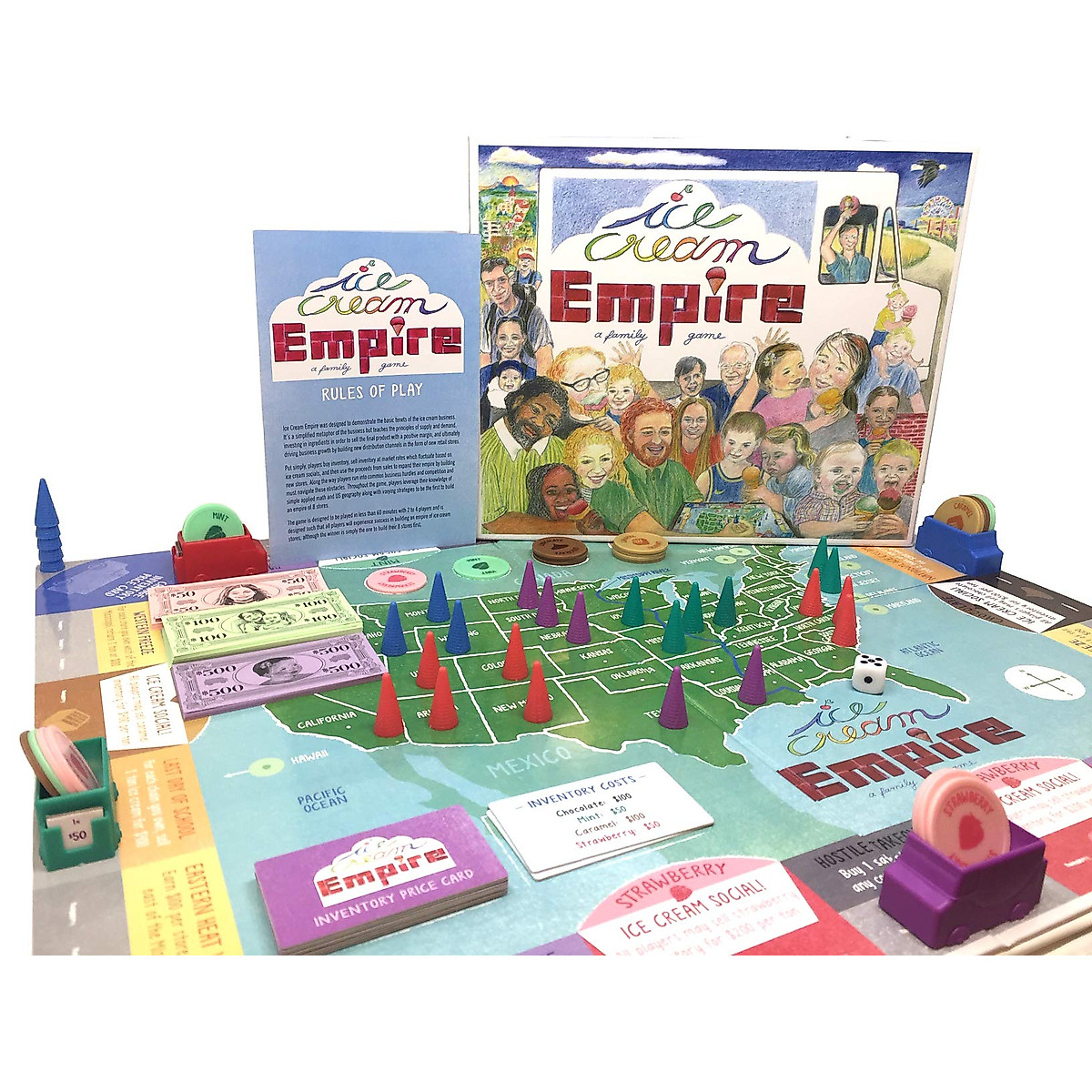 Ice Cream Empire Board Game | Fun Entrepreneurial Game for Families, Adults and Kids 7+ | Learn Business, Geography, and Math Skills | Competitive, Strategic, and Educational Game