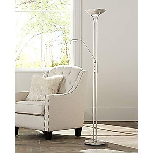 360 Lighting Canby Modern Torchiere Floor Lamp Standing with Side Light LED 72" Tall Brushed Nickel Silver Metal White Acrylic Diffuser for Living Room Reading House Bedroom Home Office
