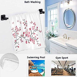 Naanle Beautiful Cherry Blossoms Flowers Butterfly Soft Highly Absorbent Guest Large Home Decorative Hand Towels Multipurpose for Bathroom, Hotel, Gym and Spa (16 x 30 Inches)