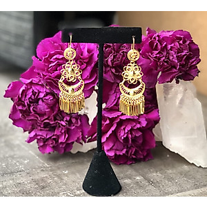 Folklorico Dance Mexican Gold Filigree Earrings, Small Flower Dangle, Day of the Dead, Mexican Earrings