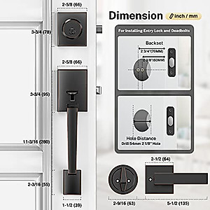 Brightify Oil Bronze Front Door Handle, Oil Bronze Exterior door handle with Door Lever, Modern Front Door Lock Set, Adjustable Deadbolt Lock Set with Single Cylinder, Reversible for Right&Left Handed