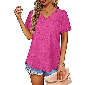 T Shirts for Women Loose Fit Tunic Tops to Wear with Leggings Hot Pink L