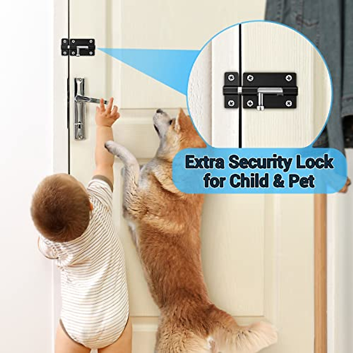 Door Lock Latch Locks Slide - 2 Pack Keyless Entry Slide Locks for Inside Outside Door, Door Barrel Bolt Door Latch Thickened Heavy Duty Steel, Easy to Install Gate, Slide Latch Lock with 12 Screws