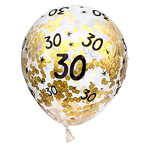 MeySimoon 30th Birthday Decorations 15pcs Clear Balloons with Gold Confetti Filled Printed 30 Latex Balloon for Happy 30 Year Old Theme Bday Party Supplies (30th Confetti)