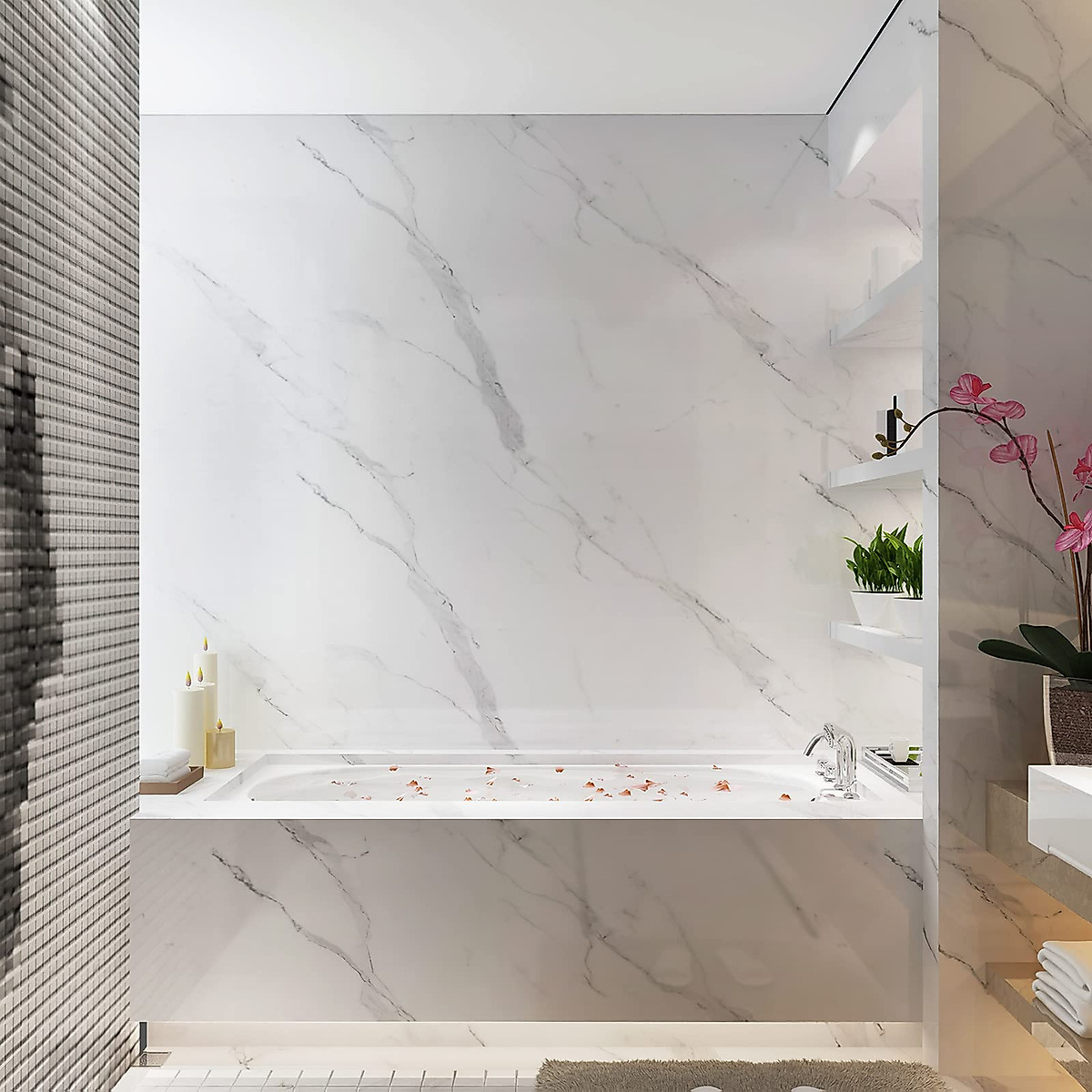 HOLOMEY White Marble Contact Paper 31x157 inch Glossy Marble Peel and Stick Wallpaper Waterproof Countertop Contact Paper Self-Adhesive Film Marble Decor Wall Covering for Kitchen Cabinet Shelf Liner