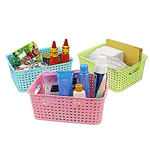EudokkyNA Small Colored Storage Basket, Plastic Weave Basket Set of 6
