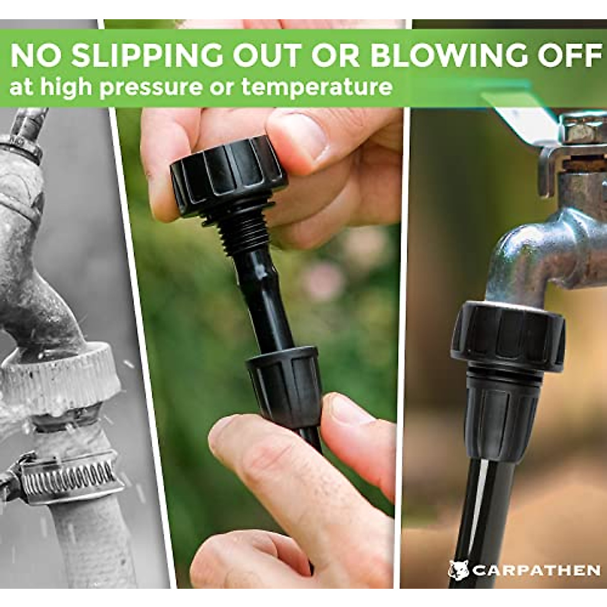 Carpathen Drip Irrigation Parts 5/16-6 Pack: 3 x PVC Female Hose Thread Non-Swivel Adapter to 5/16" tubing and 3 x Barbed Threaded End Plugs - Drip Irrigation Fittings