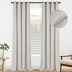 INOVADAY 100% Blackout Curtains 96 Inches Long, Blackout Curtains for Bedroom 96 Length Thermal Insulated Linen Blackout Curtains & Drapes for Living Room- Greyish Beige, W50 x L96