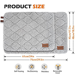Self Warming Cat Bed Self Heating Cat Dog Mat 24 x 18 inch Soft & Fluffy Cat Bed Noiseless Thermal Pet Pad for Indoor Outdoor Pets with Removable Cover Non-Slip Bottom (29.5"L x 18.9"W x 1.2"Th)
