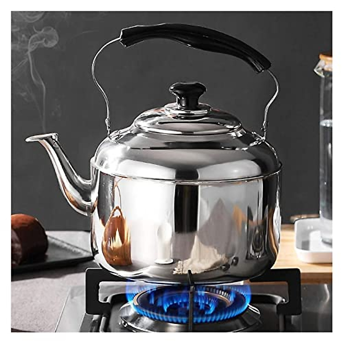XENITE Classic Kettle Stove Top Whistling Kettle Stainless Steel Teapot Camping Kettles for Boiling Water Stovetop Whistling with Ergonomic Handle Camping Kettle Teapots (Color : Silver, Size : 10L