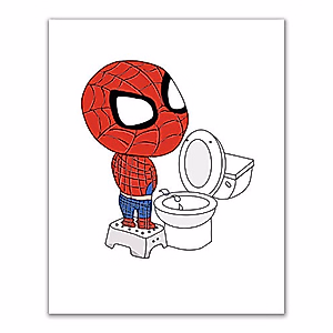 Spiderman Bathroom Prints - Set of 4 (8 inches x 10 inches) Wall Art Decor