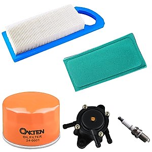 OakTen Air Filter Oil Filter Spark Plug Fuel Pump Pack with B-S 697014 492932S 491055S for John Deere LA115 LA105 LA110 LA100 L100 L105 L107 L108 Lawn Mower