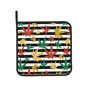 Oven Mitts and Pot Holders Sets Colorful Weed Oven Gloves Heat Resistant Potholders Washable Non-Slip BBQ Gloves with Hanging Loop for Women Men Kitchen Baking Cooking Grilling