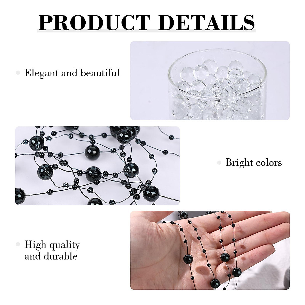 DOMESTAR 20PCS Black Candle Floating Vase Fillers, Floating Pearl Beads Strings Faux Pearls Beads and 4,000PCS Water Gel Beads, Vase Fillers No Hole Vase Pearls for Centerpiece