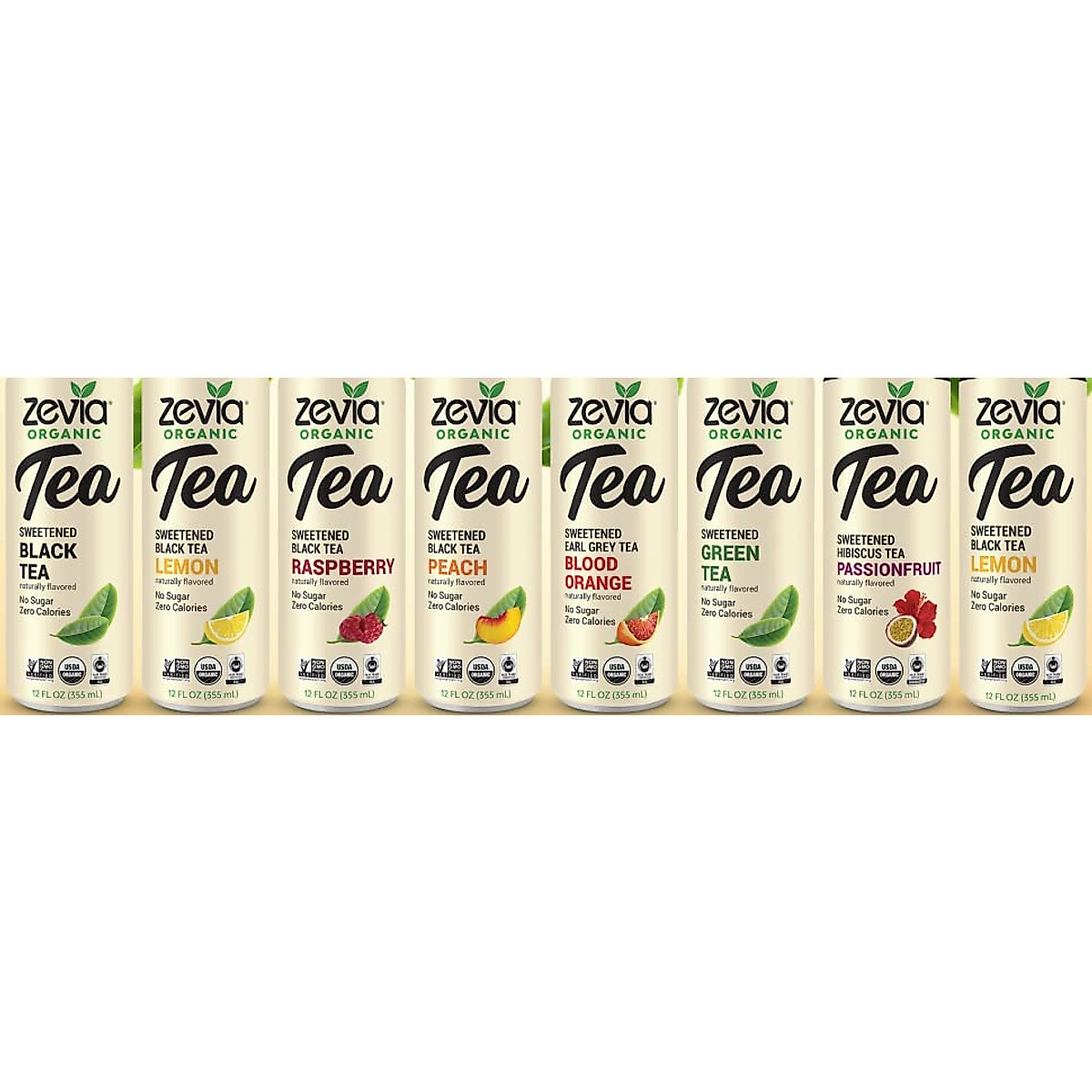Zevia Organic Sugar Free Iced Tea, Tea Time 8 Flavor Variety Pack Variety Pack, 12 Ounce Cans (Pack of 8)