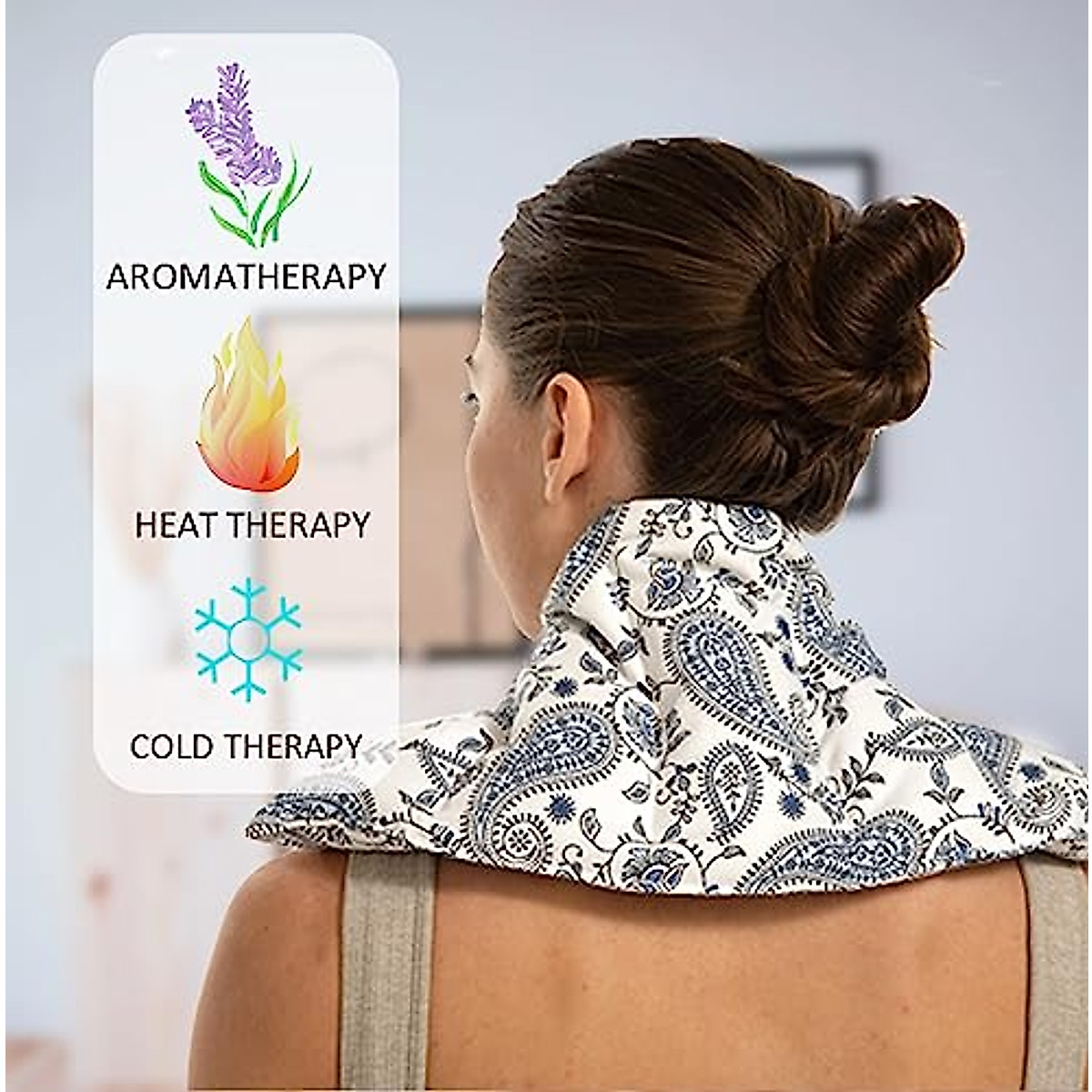 Hihealer Microwave Heating Pad for Neck, Shoulder, Back Pain Relief, Portable Heating Pad Microwave Cramp, Lavender and Flaxseed Filling, Female Self-Care Gift, Scentless (Paisley and Lavender, 7x12)