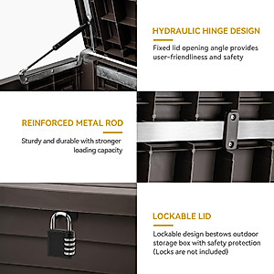 DWVO Large Deck Box 120 Gallon Waterproof Outdoor Storage Box, Extra Large Outdoor Storage Bin, Resin Louvered Patio Storage for Outdoor Pillows, Garden Tools & Pool Supplies, Lockable, Dark Brown