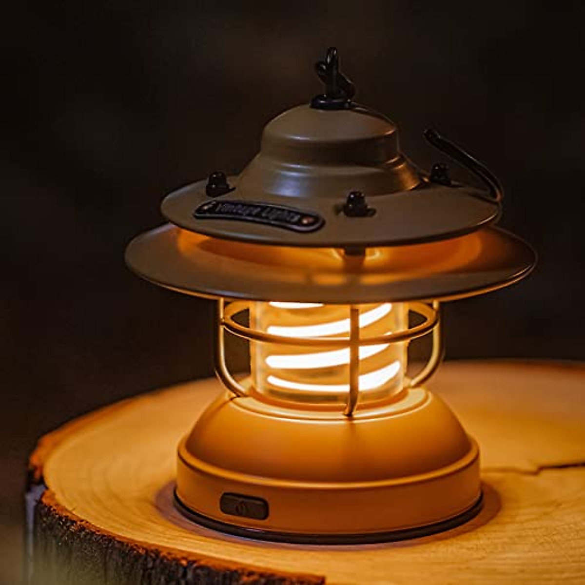 PINSAI LED Camping Lantern,Mini Rechargeable Retro Warm Camp Light,Battery Powered Metal Vintage Hanging Lamp,Portable Waterpoor Outdoor Tent Bulb, Emergency Lighting for Power Failure,Outages