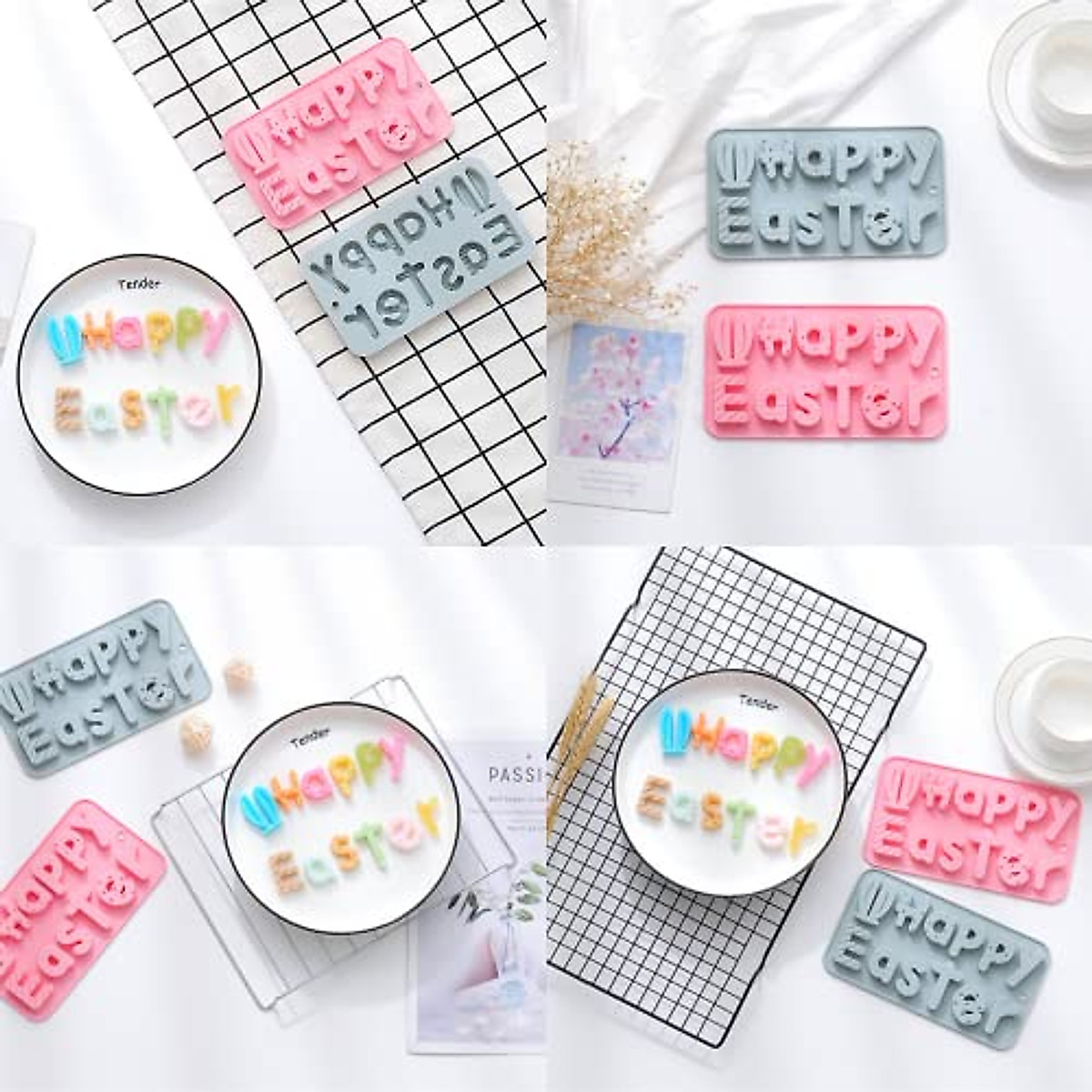 Crethinkaty Easter Chocolate Mold-1Pack Happy Easter Silicone Chocolate Mold-Happy Easter Letters Shaped Chocolate Pudding Candy Making Mold for Easter.